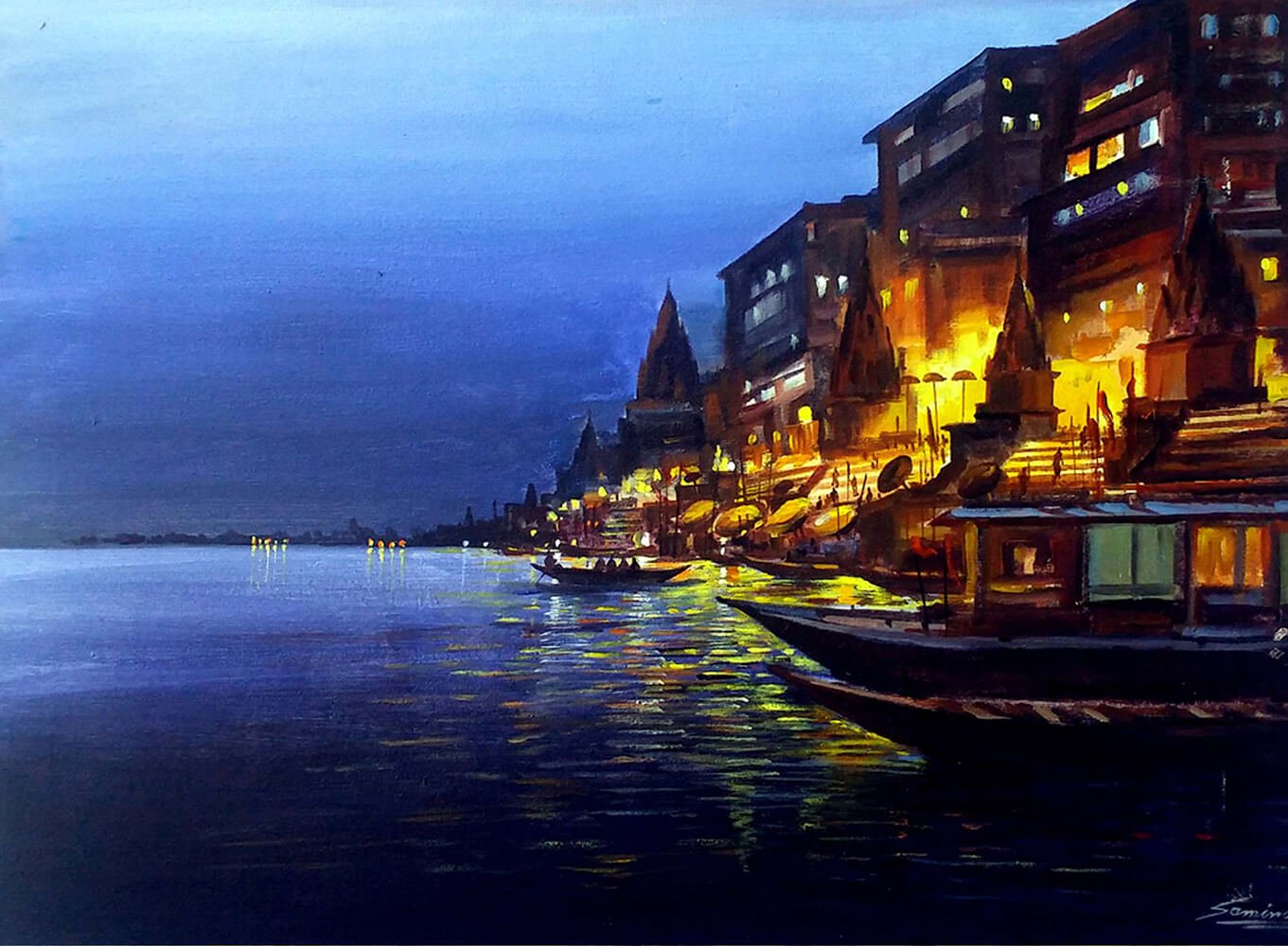 Varanasi Ghats Evening Exquisite Art Varanasi Ghats Evening Exquisite Art
